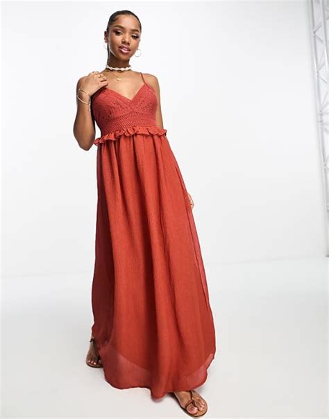 Vero Moda Lace Insert Cami Maxi Dress In Red Asos