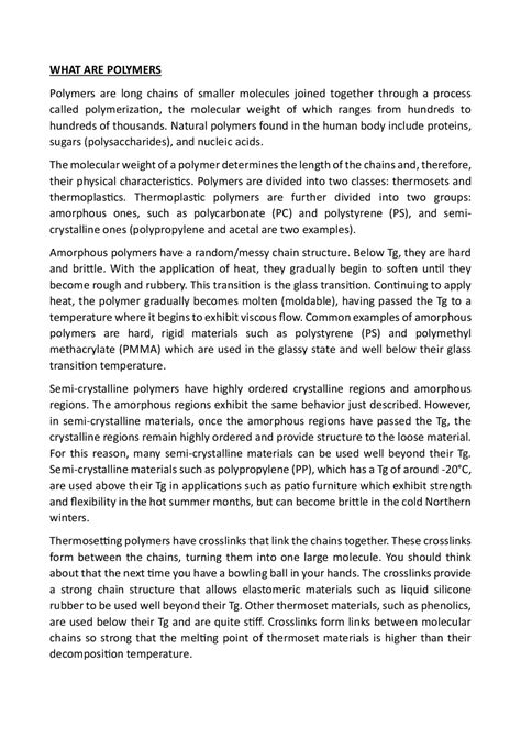 Polymers Introduction Summaries Chemistry Docsity