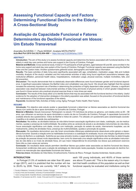 Pdf Assessing Functional Capacity And Factors Determining Functional Decline In The Elderly A