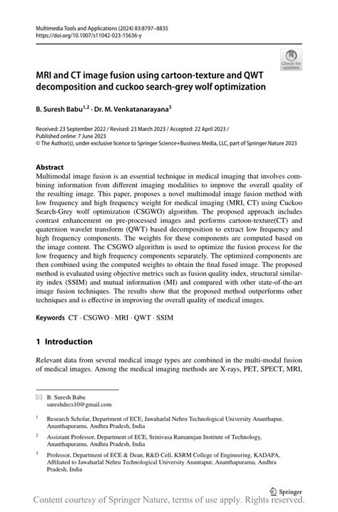Mri And Ct Image Fusion Using Cartoon Texture And Qwt Decomposition And Cuckoo Search Grey Wolf