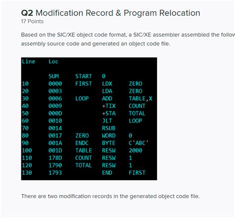 Solved Q2 Modification Record And Program Relocation 17 Points