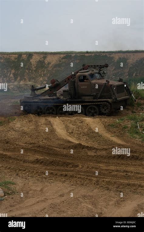 Military Scene From World War 2 Caterpillar Crane Going Through