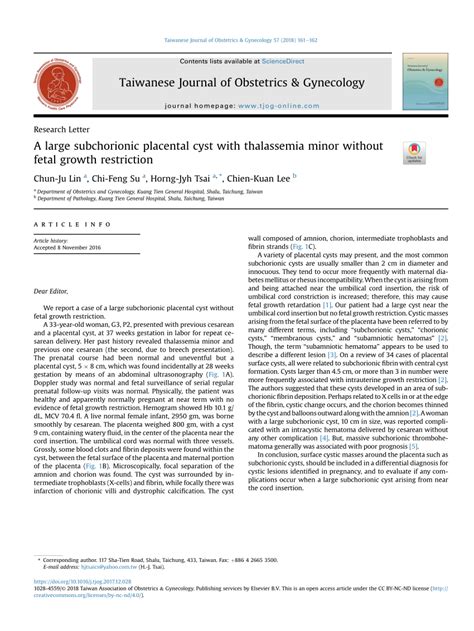 Pdf A Large Subchorionic Placental Cyst With Thalassemia Minor