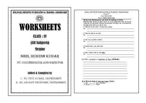 Class Iv Worksheet Practice Questions Kvszonal Institute Of