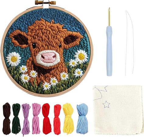 Punch Needle Kits Adults Beginner Pdf Pattern Highland Cow Hoop