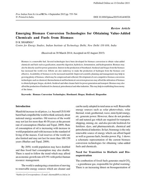 Pdf Emerging Biomass Conversion Technologies For Obtaining Value Added Chemicals And Fuels