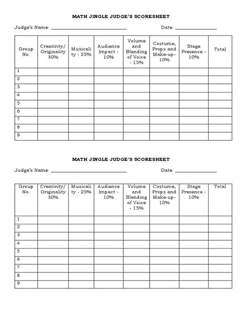 Judges Score Sheet Pdf