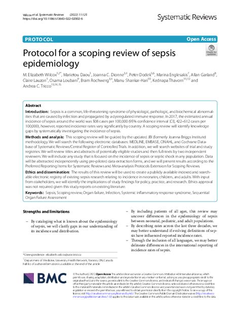Pdf Protocol For A Scoping Review Of Sepsis Epidemiology
