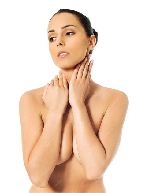 Premium Photo Close Up Shirtless Of Young Woman Against White Background