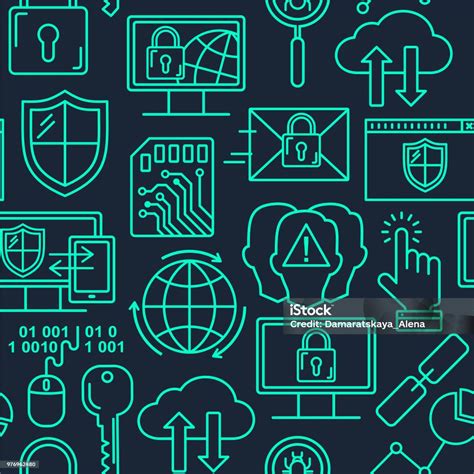 Vector Line Style Seamless Internet Security Pattern Data Protection Linear Concept Web Privacy