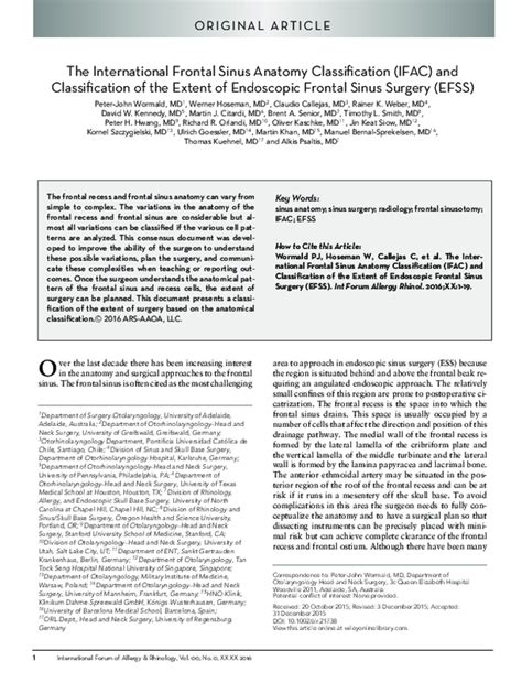 Pdf The International Frontal Sinus Anatomy Classification Ifac And