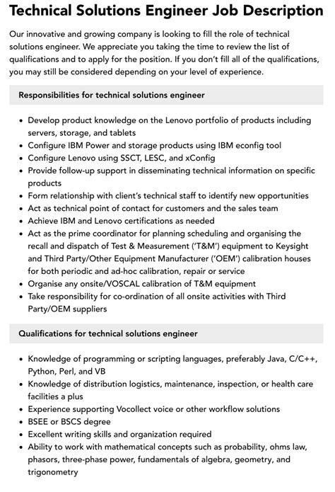 Technical Solutions Engineer Job Description Velvet Jobs