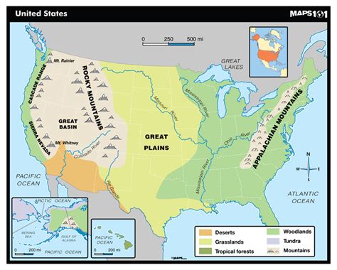 Us Physical Features Map