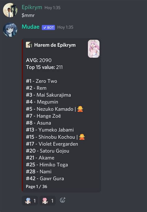 The Top 5 Of My Harem R Mudae