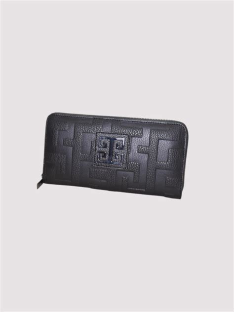 Ovolos Leather Embossed Classic Pattern Black Wallet