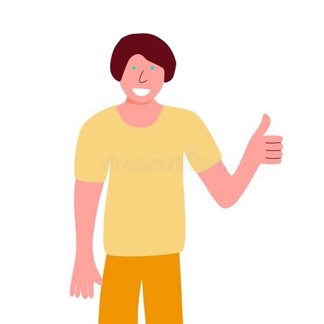 Boy Show Positive Emotions With Thumb Up Gesture Approval Sign Flat