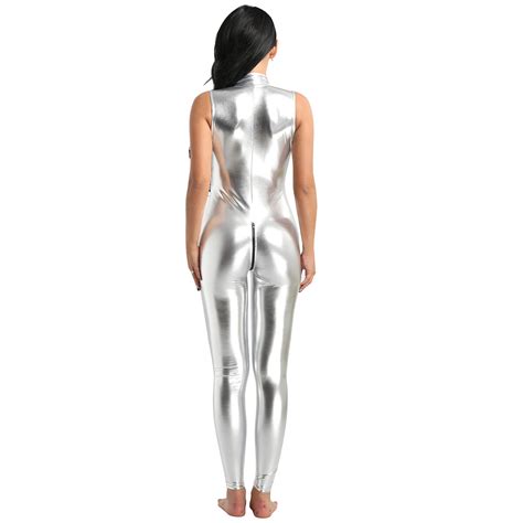 Us Womens Sexy Sheer Long Sleeve Jumpsuit Zipper Bodystocking Catsuit