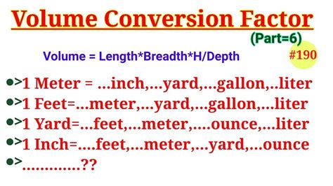 Volume Different Conversion Factor In Volume Conversion Unit In