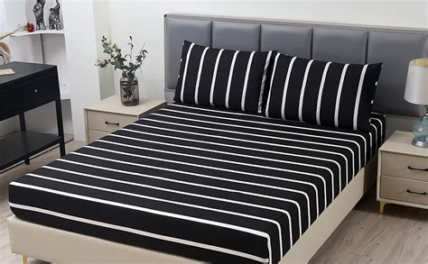 Mag 3pcs Striped Bed Sheet Black And White Pattern