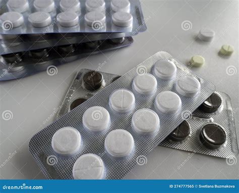 Blisters With Tablets In A Stack And Loose Close Up Stock Image