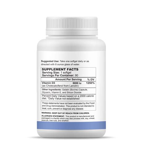 Vitamin D3 Softgels 90 Servings Nlrxnutrition