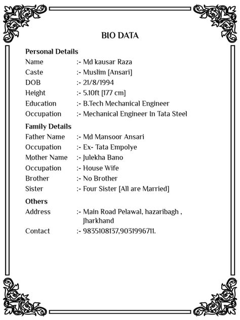 Md Kausar Raza Bio Data Summary Pdf