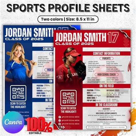 Basketball Player Profile Sports Profile Sheet Template Athlete Player