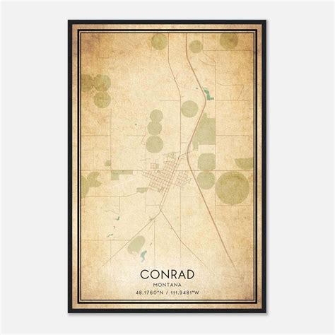 Vintage Conrad Montana Map Poster Conrad Mt City Road Wall Art Print Custom Maps And Posters
