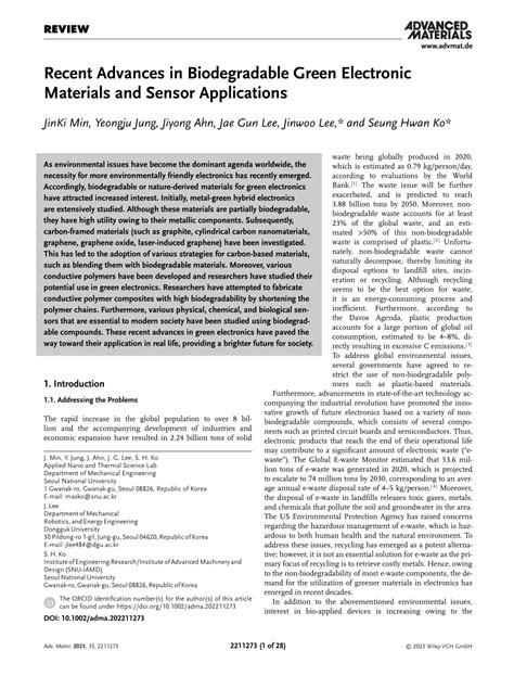 Recent Advances In Biodegradable Green Electronic Materials And Sensor