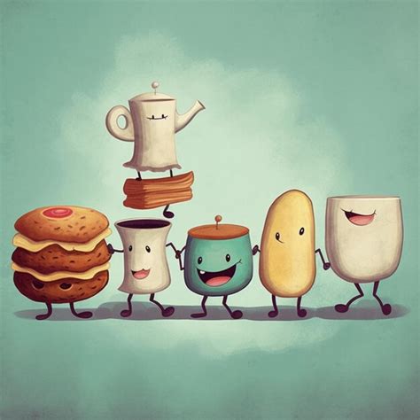 Premium Ai Image Cartoon Characters Of Different Foods And Drinks Are