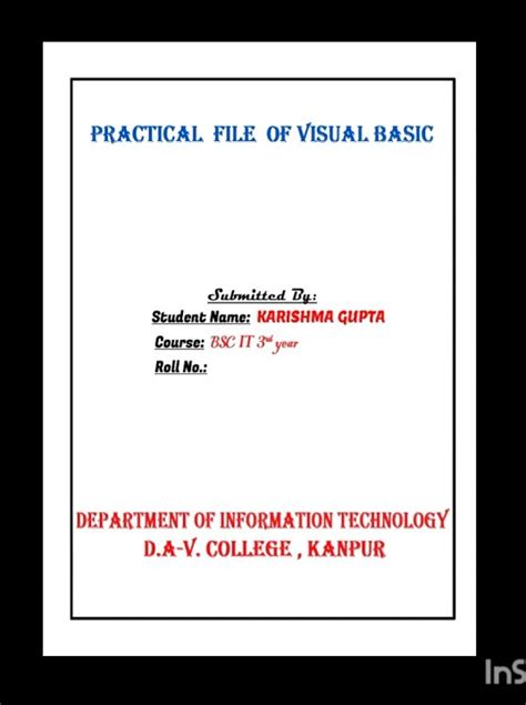 Practical File Of Visual Basic Visualprogramming Bsc Computerscience Practical Program