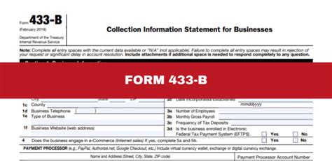A Businesss Guide To Completing Irs Form 433 B Florida Tax Solvers