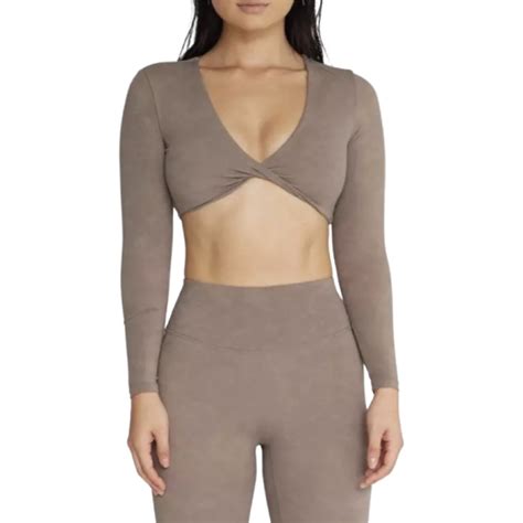 Women 2 Piece V Shape Crop Top Long Sleeves Fitness Sports Bra Buy