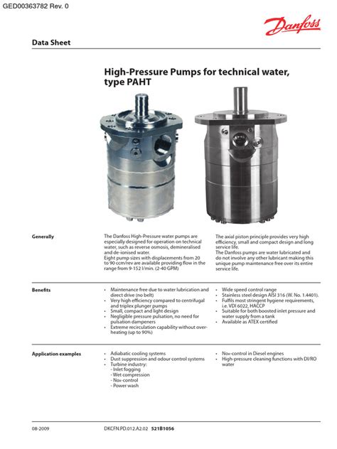 Rre045301 Danfoss Pump Manufacturer Data Sheet Pdf Pump Water