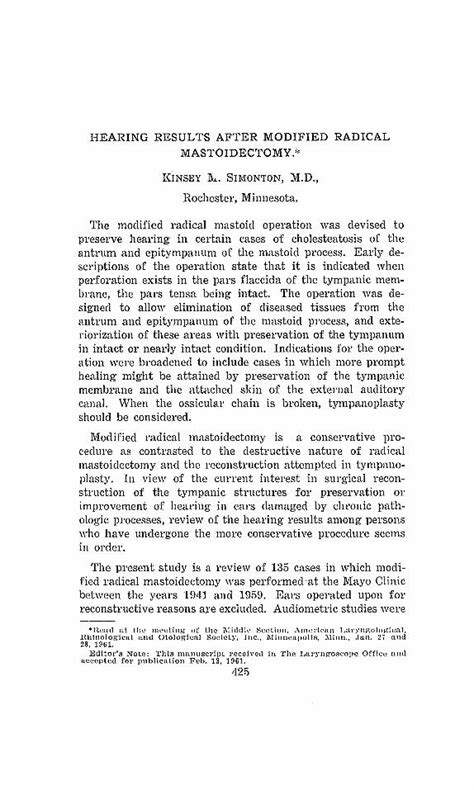 Pdf Hearing Results After Modified Radical Mastoidectomy Dokumentips
