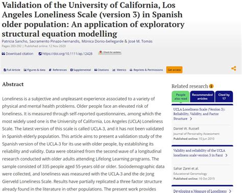 Validation Of The University Of California Los Angeles Loneliness