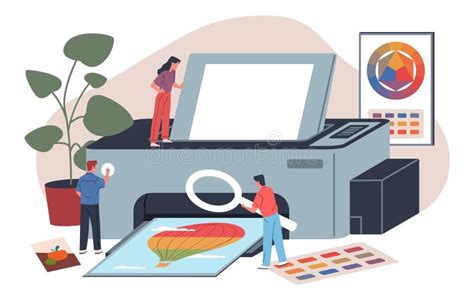 Printing House People Typography Workers With Printer Color Test