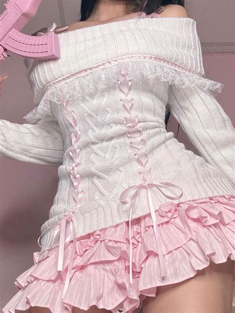 Cable Knit Ribbon Lace Up Cold Shoulder Sweater Luxandluxy