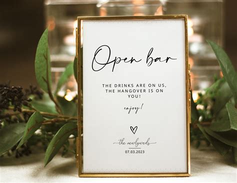 Open Bar Wedding Sign Template Drinks Are On Us Hangover Is On You