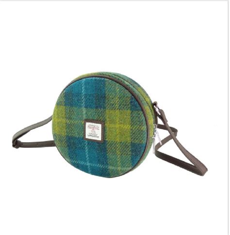 Glen Appin Harris Tweed Bannock Small Round Shoulder Bag Sea Blue Gre
