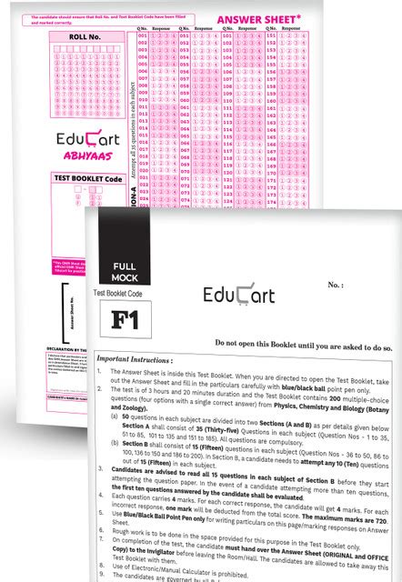 Educart Abhyaas Neet Ug Mock Test Papers 2024 Final Booklets Neet