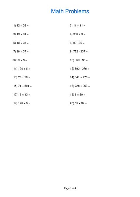 Math This Si Math For School 1 42 × 36 2 11 ÷ 11 3 13 × 91 4 306 ÷ 9 5 10 × 35