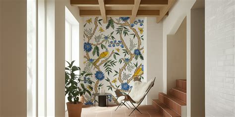 Chinoiserie Floral Yellow Bird Wallpaper