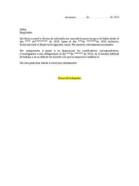 Solicitud De Licencia Sin Goce De Haber Pdf