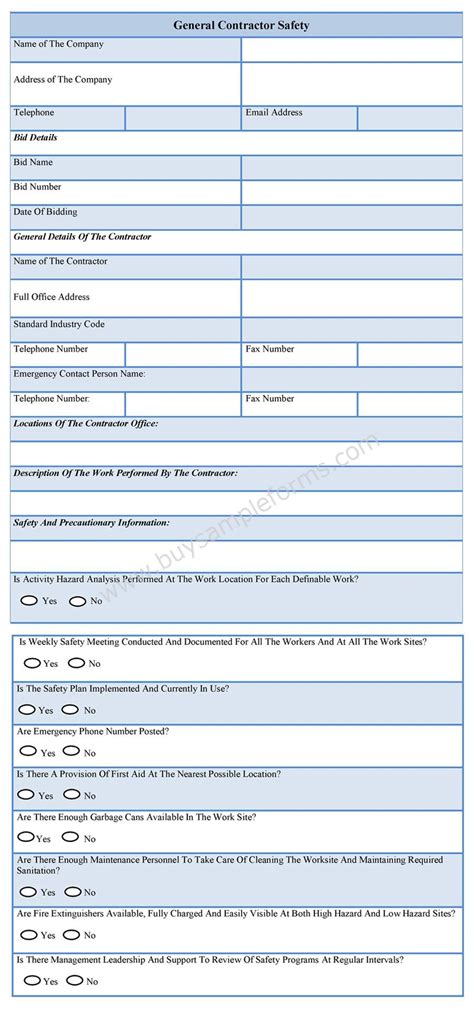 Contractor Safety Plan Template