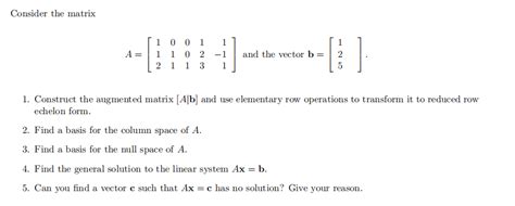 Solved Consider The Matrix A⎣⎡1120110011231−11⎦⎤ And The