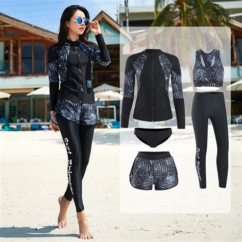 긴 소매 러쉬 가드 여성 수영복 지퍼 수영복 개 대 전신 수영복 블랙 서핑 복장 Tracksuits AliExpress