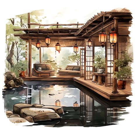 Premium Ai Image Watercolor Room Of Japanese Onsen Ryokan Room