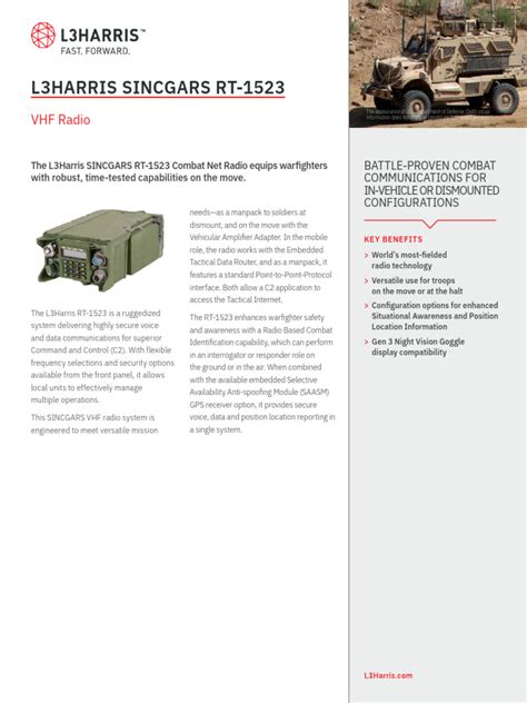 Cs Tcom Sincgars Rt 1523 Vhf Radio Datasheet Pdf Radio Telecommunications Engineering