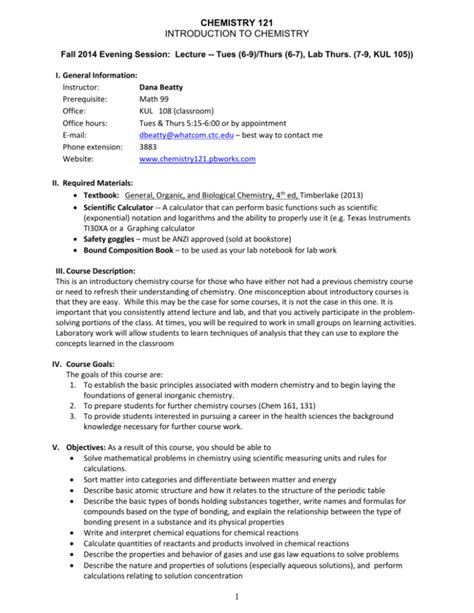 Chemistry 115c Basic Chemistry Concepts